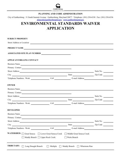 Environmental Waiver Request Application - City of Gaithersburg
