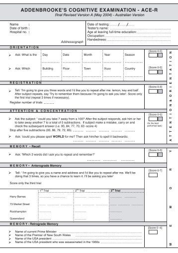 The Addenbrooke's Cognitive Examination Revised (ACE-R): a brief ...