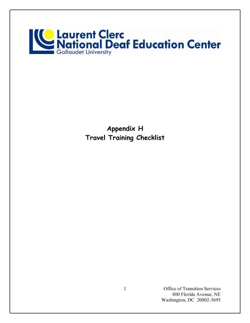 Appendix H Travel Training Checklist