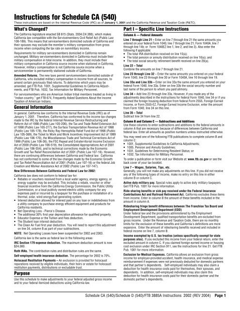 Instructions for Schedule CA (540) - California Franchise Tax Board