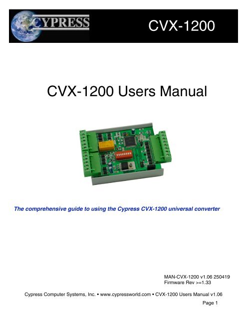 CVX-1200 CVX-1200 Users Manual - Galaxy Control Systems