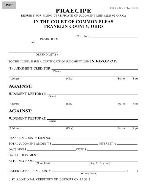 PRAECIPE - Franklin County, Ohio