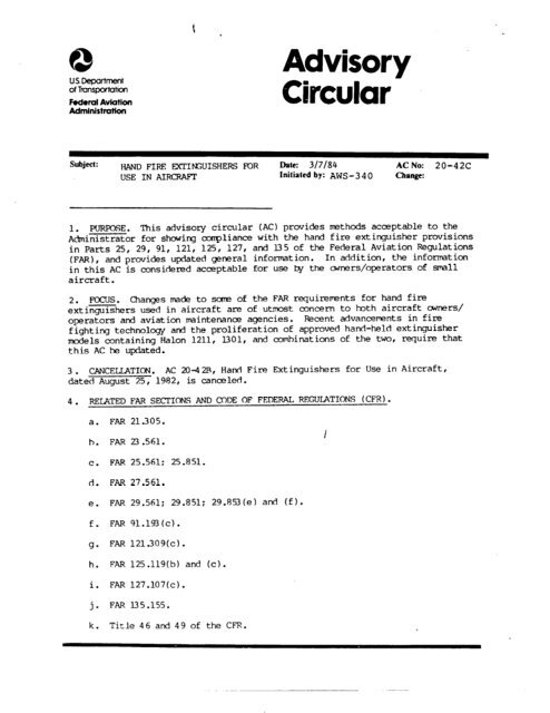 Advisory Circular - Fire Safety Branch - FAA