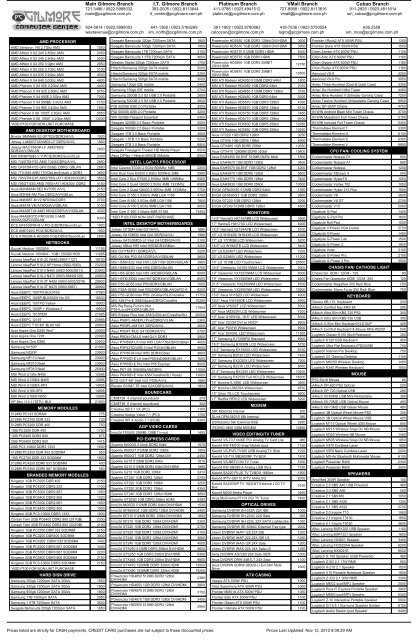 Main Gilmore Branch I.T. Gilmore Branch Platinum Branch ... - Webs