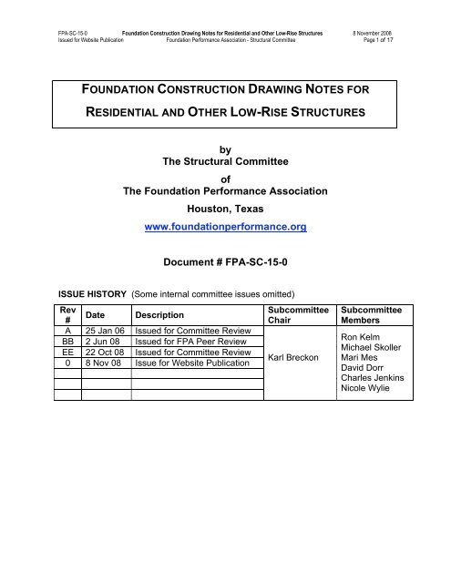 foundation construction drawing notes for residential and other low ...