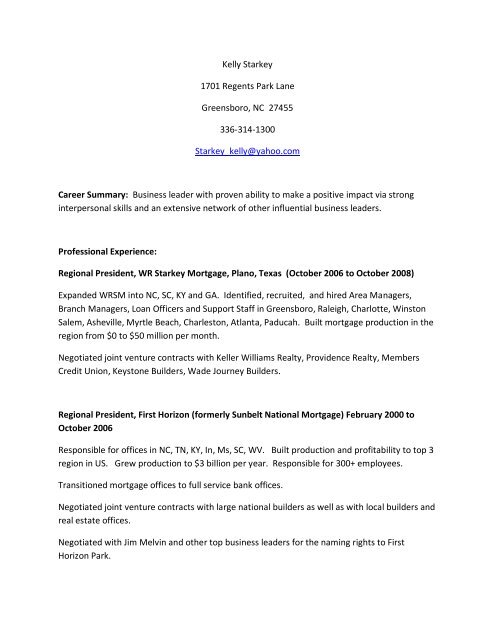 Kelly Starkey 1701 Regents Park Lane Greensboro, NC ... - FPCJobs