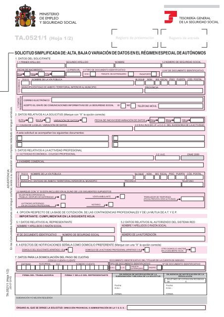 TA.0521/1 (Hoja 1/2) - Seguridad Social