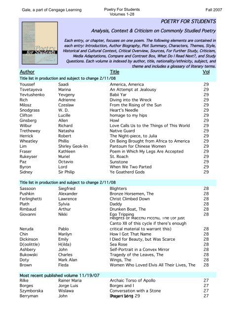 Table of Contents - Gale - Cengage Learning