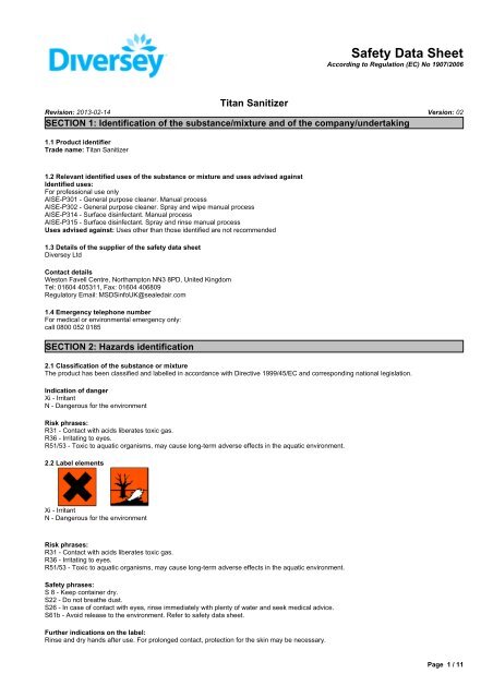 COSHH - Safety data sheet - Futures Supplies & Support Services