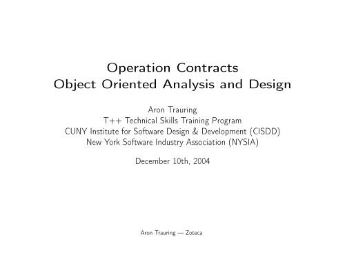 Operation Contracts Object Oriented Analysis And Design 8165