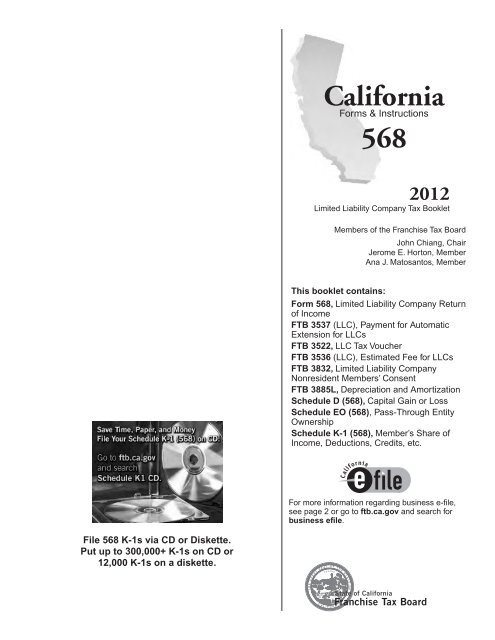 2012 568 Booklet - California Franchise Tax Board - State of California
