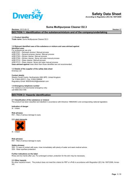 COSHH - Safety data sheet - Futures Supplies & Support Services