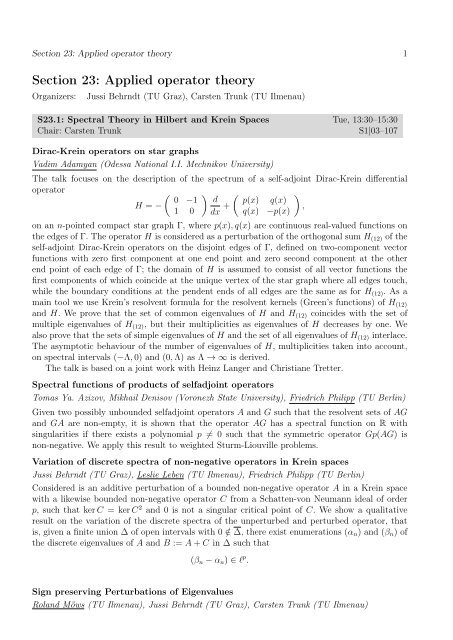 Section 23: Applied operator theory - GAMM 2012
