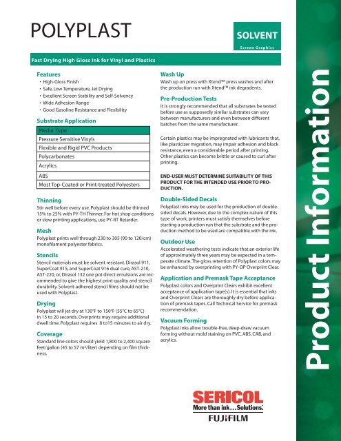 Polyplast Product Information - FUJIFILM Sericol Global