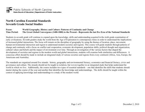 North Carolina Essential Standards Social Studies Grade 7