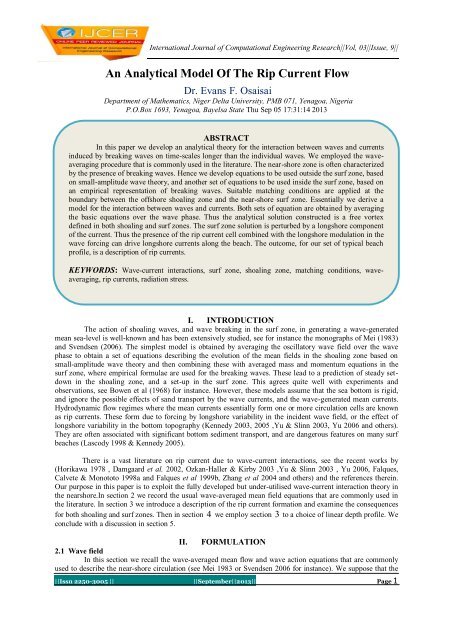 An Analytical Model Of The Rip Current Flow