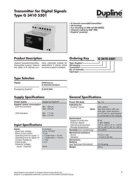 Transmitter-Dupline Powered (Contact Input) - Carlo Gavazzi
