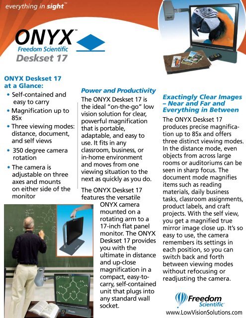 ONYX Deskset 17 Data Sheet (PDF) - Freedom Scientific