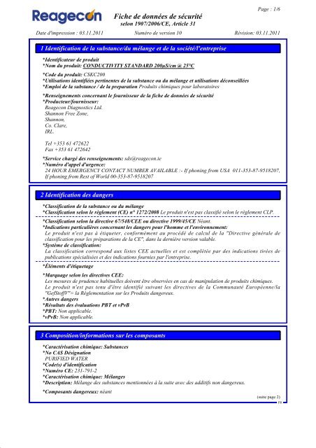 Fiche de données de sécurité