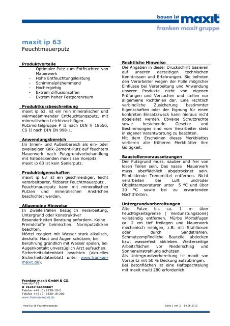 maxit ip 63 Feuchtmauerputz - bei Franken Maxit