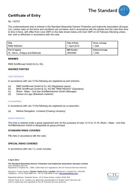 Certificate of Entry