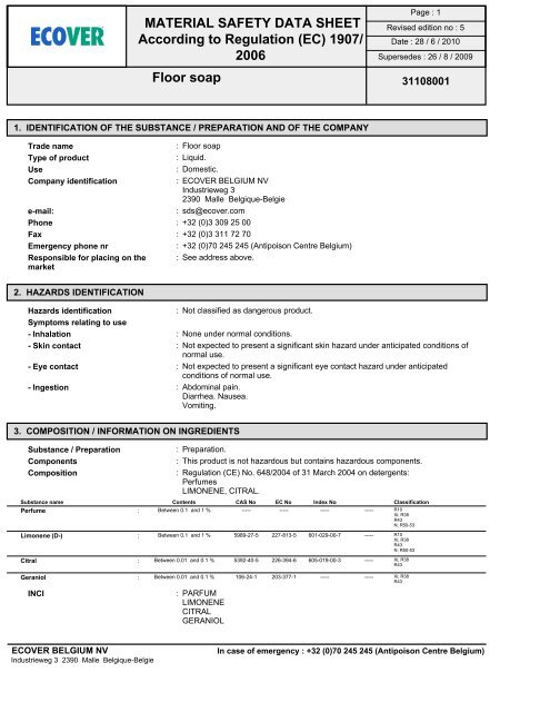 COSHH - Safety data sheet