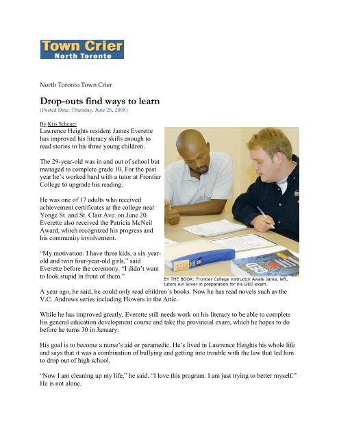Drop-outs find ways to learn - Frontier College