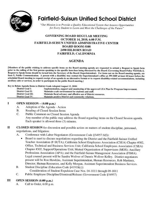 Agendas - Fairfield-Suisun Unified School District