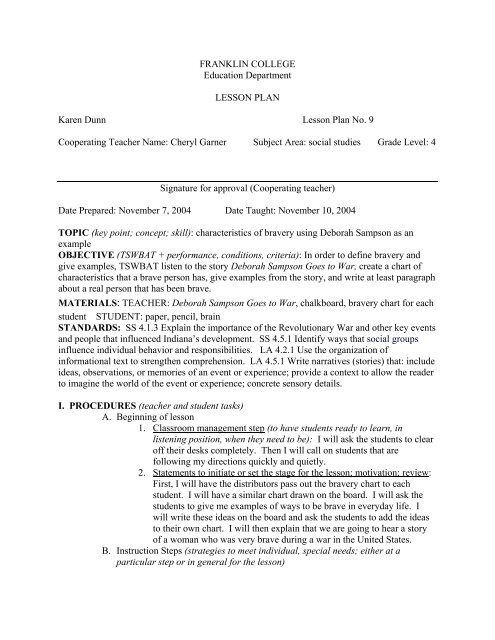 Sample Lesson Plan - Franklin College