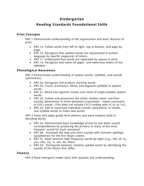 Kindergarten Reading Standards Foundational Skills - Fort Dodge ...