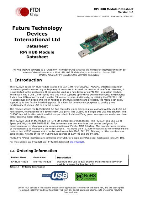 RPi HUB Module Datasheet - FTDI