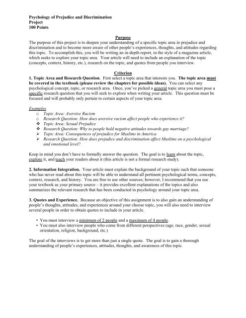 Psychology of Prejudice and Discrimination Project 100 Points ...
