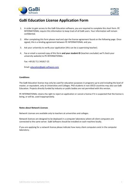 GaBi Education License Application Form - GaBi Software