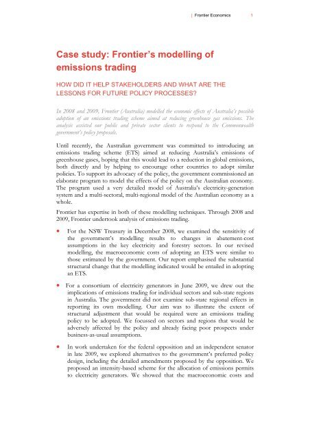 Case study - Frontier Economics