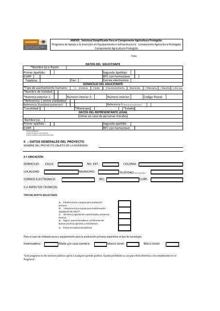 Solicitud de apoyo (Anexo 3) - Sagarpa