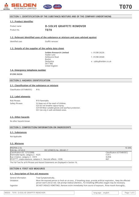 COSHH - Safety data sheet
