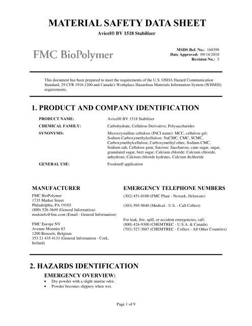 MATERIAL SAFETY DATA SHEET - FMC Corporation