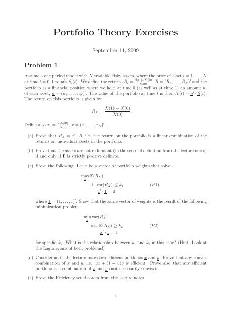 Portfolio Theory Exercises