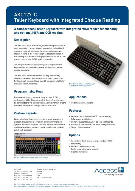 Motorised cheque reading keyboard datasheet - Access IS