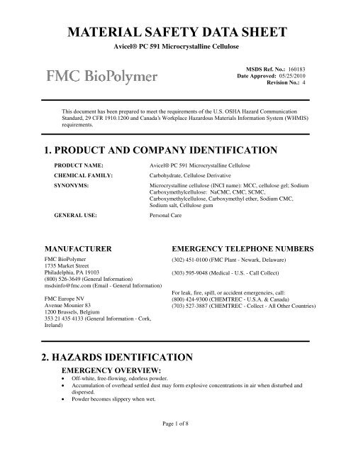Avicel® PC 591 Microcrystalline Cellulose - FMC Corporation