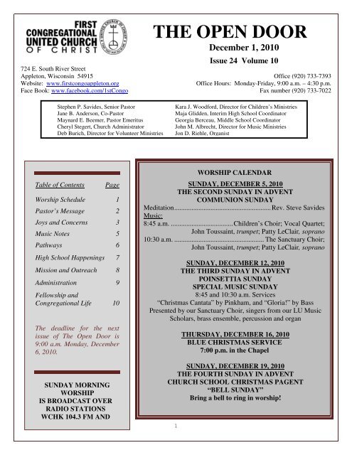 THE OPEN DOOR - First Congregational UCC Appleton, WI