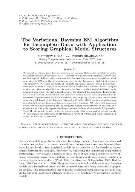 The Variational Bayesian Em Algorithm For Incomplete Data With