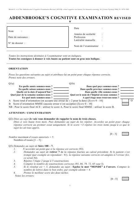 ADDENBROOKE'S COGNITIVE EXAMINATION REVISED
