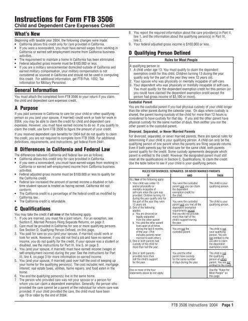 Instructions for Form FTB 3506