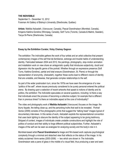 Essay by the Exhibition Curator - Foreman Art Gallery