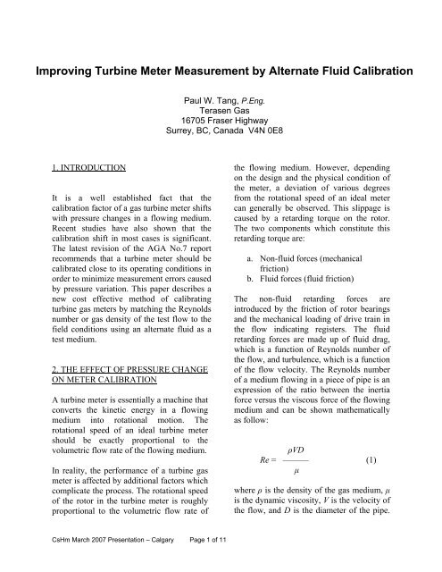 Improving Turbine Meter Measurement by Alternate Fluid ... - FortisBC