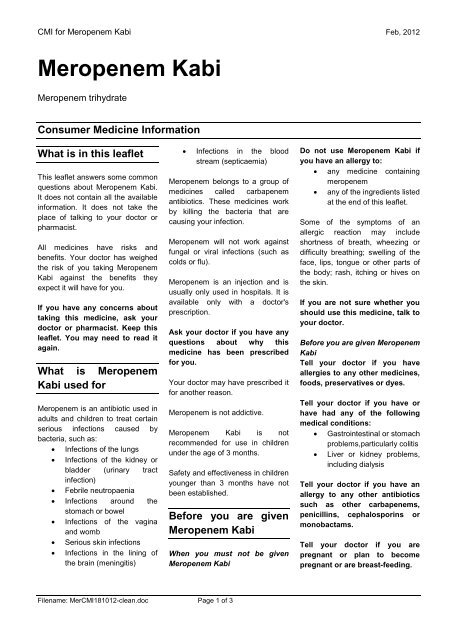 Meropenem Kabi - Fresenius Kabi Australia