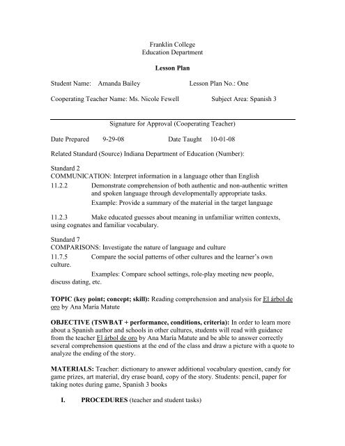 Lesson Plan - Franklin College