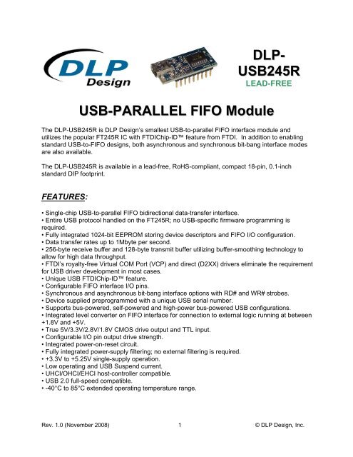 DLP- USB245R USB-PARALLEL FIFO Module - FTDI