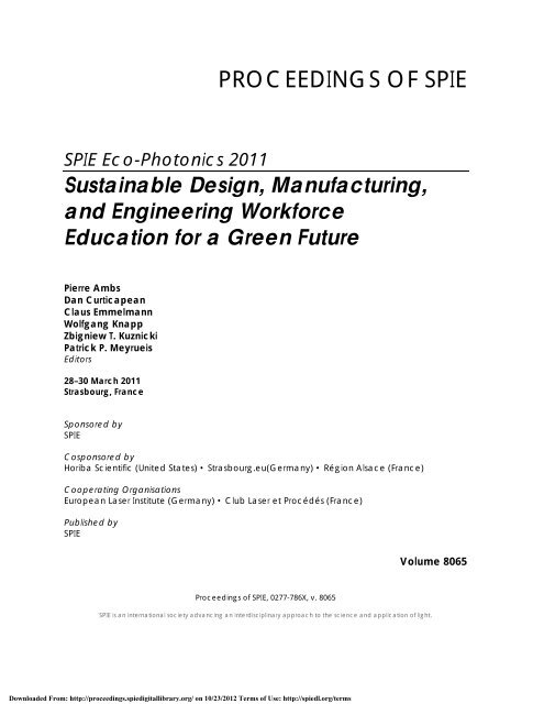 Introduction to SPIE Eco-Photonics 2011 - Proceedings of SPIE ...